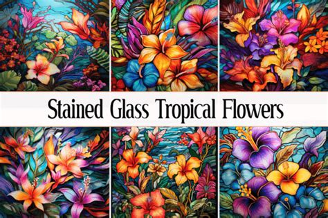 Stained Glass Tropical Flowers Graphic By Printable Design · Creative