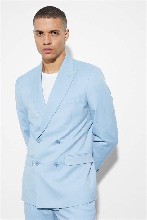 Mens Slim Double Breasted Linen Suit Jacket Boohoo Uk