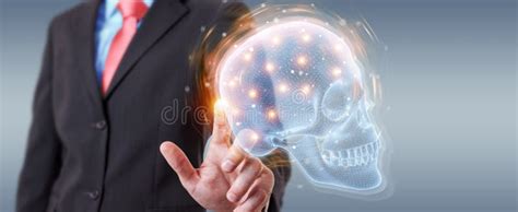 Man Using Digital X Ray Skull Holographic Scan Projection D Rendering Stock Image Image Of