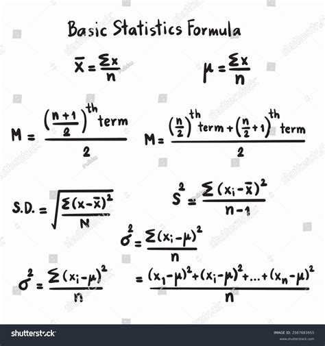 Basic Statistics Formulas Handwritten Illustrations Vector De Stock