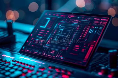 Ai Circuit Board With Glowing Digital Elements Stock Illustration