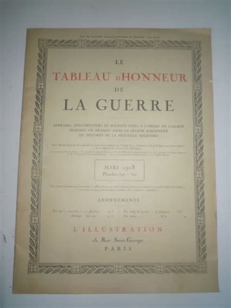 TABLEAU D HONNEUR DE la guerre mars 1918 planches 545 à 560 EUR 30 00