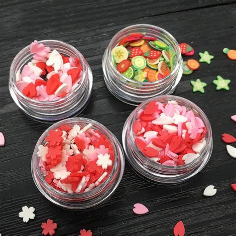 폴리머 클레이 D 네일 아트 과일 조각 꽃 꽃잎 사랑 심장 DIY 장식 라인석 데코레이션 AliExpress