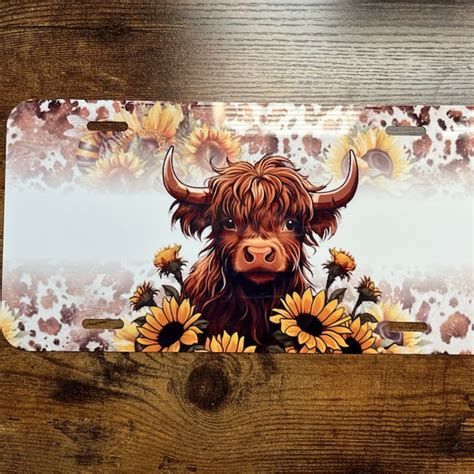 Sunflower License Plate Highland Cow Car License Plate Shaggy Cow