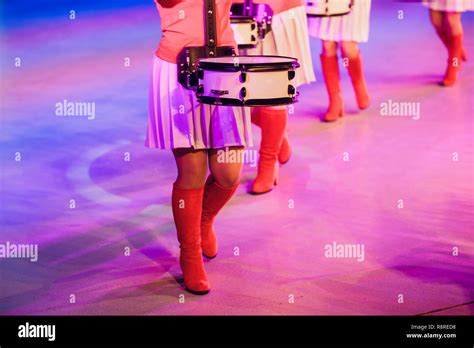 Drummer Plays With Drumsticks On Rock Drum Set Stock Photo Alamy