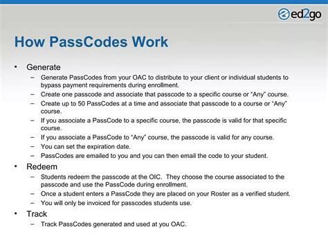 Generate Passcodes Ppt