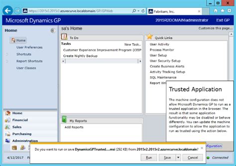 Hands On With Microsoft Dynamics Gp 2015 R2 Install Web Client Trusted