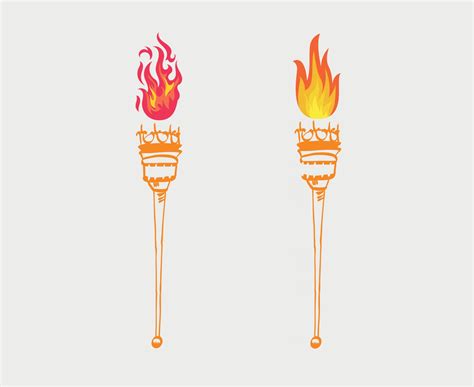 Orange Torch Collection Flaming On Gray Background Illustration