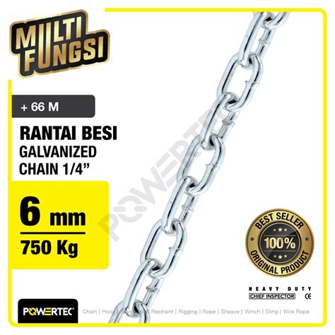 Jual POWERTEC Rantai Besi Galvanis 1 4 6mm Galvanized Chain Karung