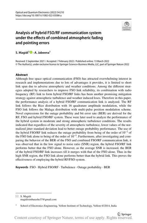 Analysis Of Hybrid Fsorf Communication System Under The Effects Of