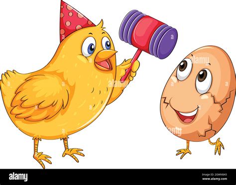 Chicken Cracking Egg With Hammer Stock Vector Image Art Alamy