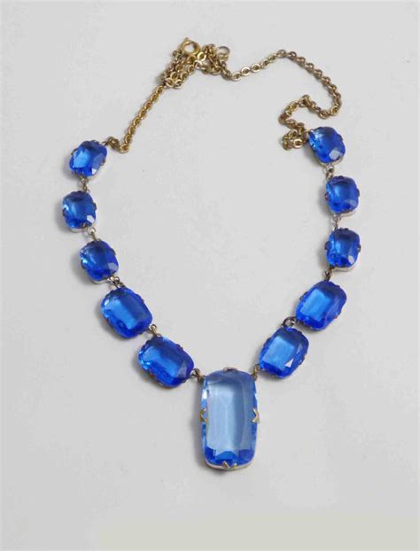Czech Deco Signed Blue Glass Vintage Estate Necklace Vintage Lane Jewelry