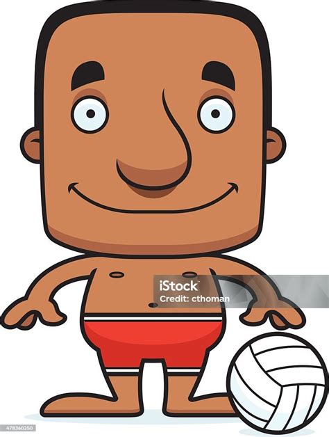 Kartun Tersenyum Pantai Pemain Voli Manusia Ilustrasi Stok Unduh