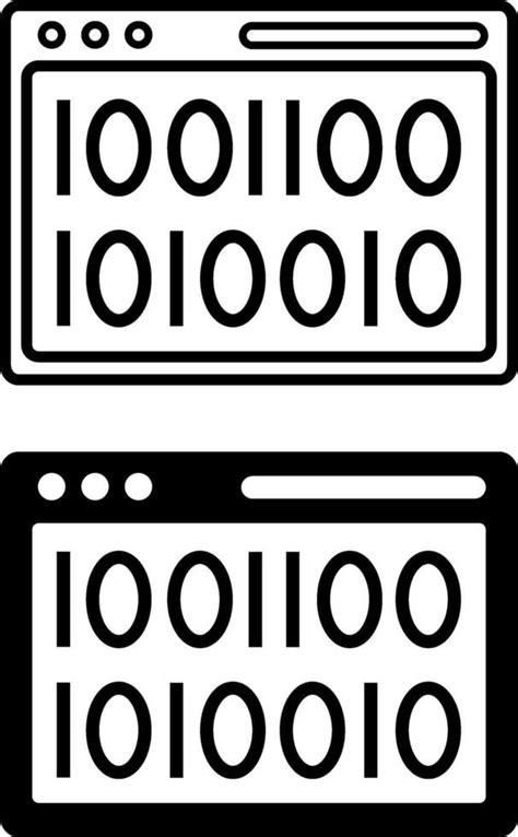 Binary Code Icons Black And White Icons Computer Code System Data Encryption Linear Pictogram