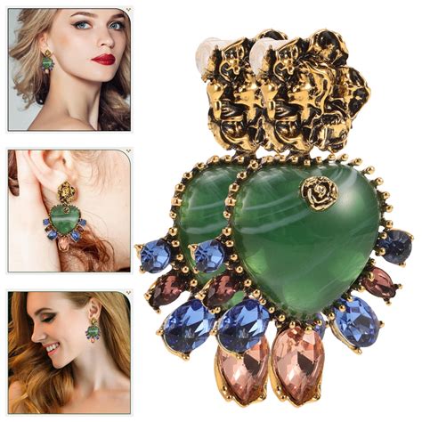 Aurarmlet Vintage Green Heart Dangle Earrings With For Classic Elegant