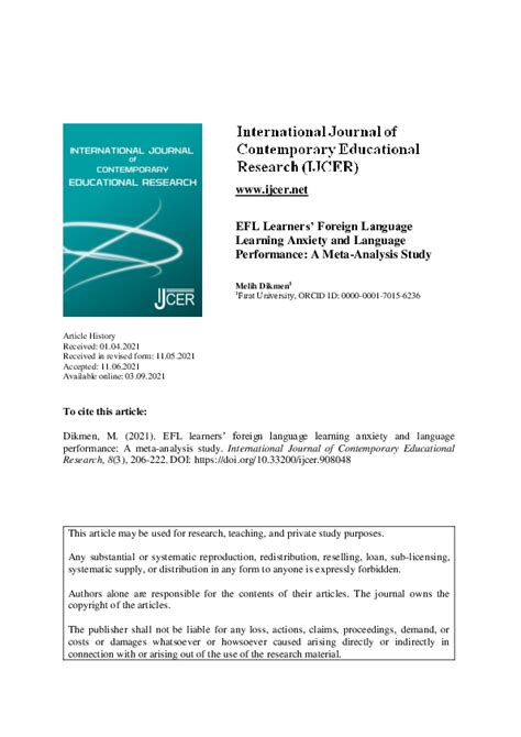 pdf efl learners foreign language learning anxiety and language