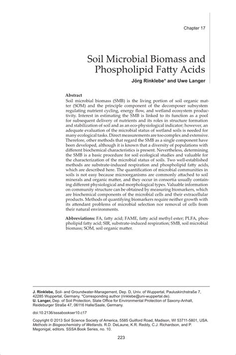 Pdf Soil Microbial Biomass And Phospholipid Fatty Acids