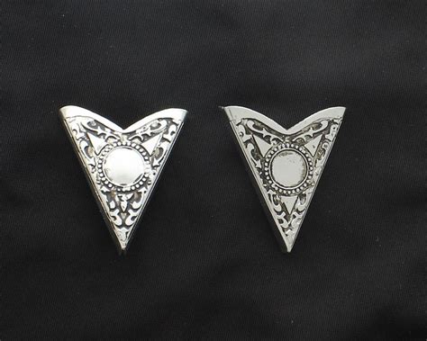 Western Collar Tips With Bezel Clutch Bright Silver Sold By Pair Etsy