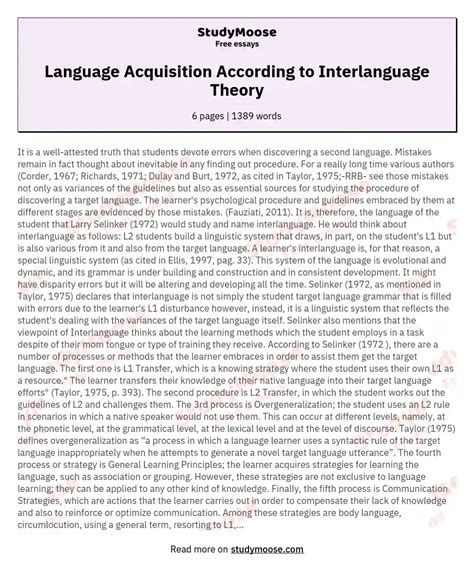Language Acquisition According To Interlanguage Theory Free Essay Example