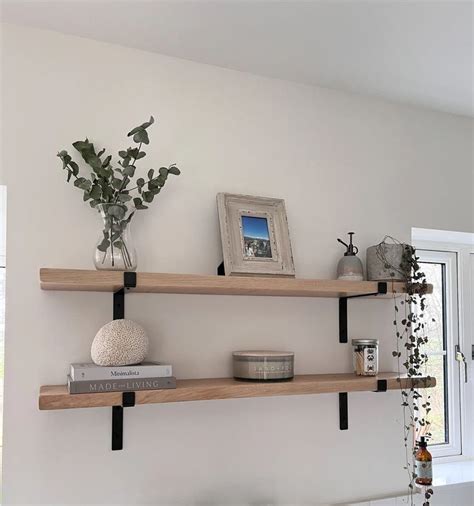 Handmade Solid Oak Shelf With Black Steel Heavy Duty Down Brackets