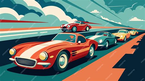 Premium Vector A Gl Parade Of Vintage Sports Cars Featuring Sleek Aerodynamic Designs And