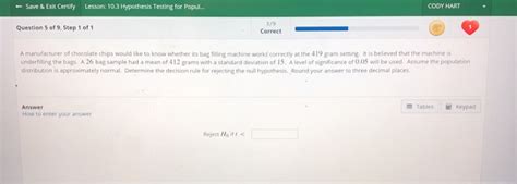 solved save and ext certify lesson 10 3 hypothesis testing