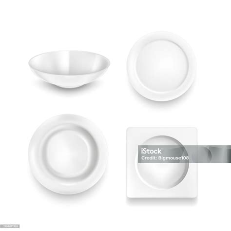 현실적인 상세한 3d 화이트 빈 플레이트 템플릿 모형 세트 벡터 0명에 대한 스톡 벡터 아트 및 기타 이미지 0명 3차원