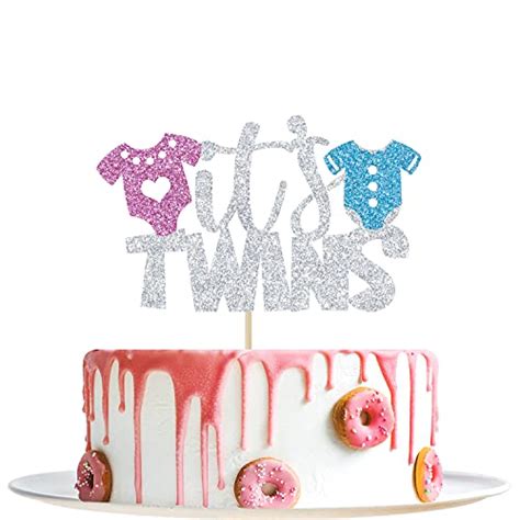 YotaWish Silver Glitter It S Twins Cake Topper Oh Babies Cake Topper Twins Baby Shower