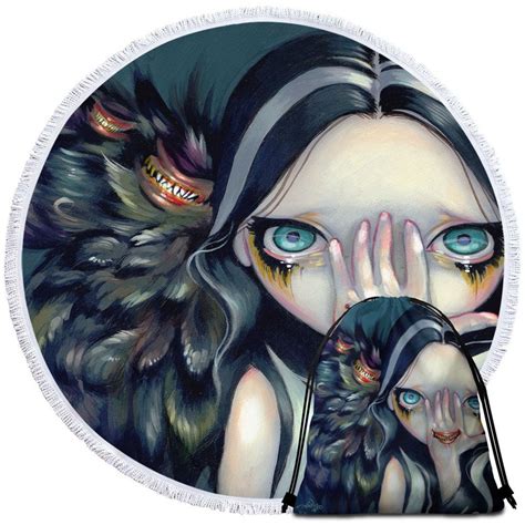 Buy Scary Gothic Art Speak No Evil Yokai Demon Girl Round Beach Towel