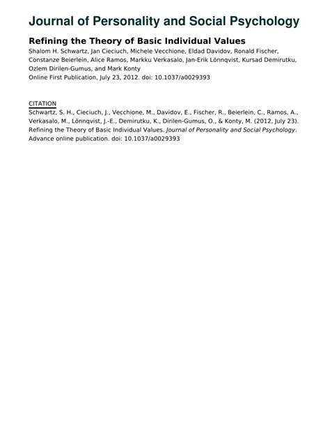 Pdf Refining The Theory Of Basic Individual Values