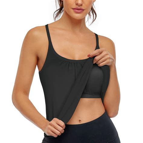 Hibelle Womens Workout Yoga Racerback Tank Tops With Built In Shelf