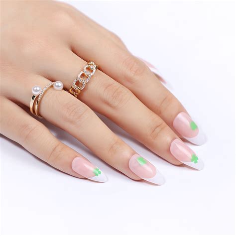New Arrival Spring Clover Design Lucky Leaf Beauty Private Label Custom Press On Nails Tips