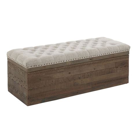 Serena Gray Upholstered Carved Wood Storage Ottoman World Market