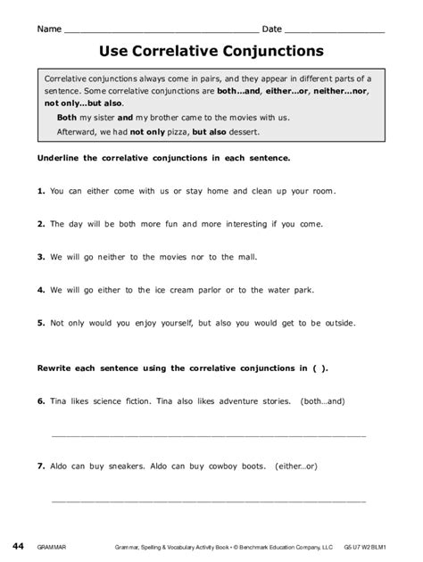 Fillable Online Correlative Conjunctions Worksheet Fill In Part 1 Answers Fax Email Print