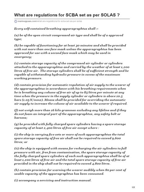 Scba What Are Regulations For Scba Set As Per Solas Pdf Technology And Engineering
