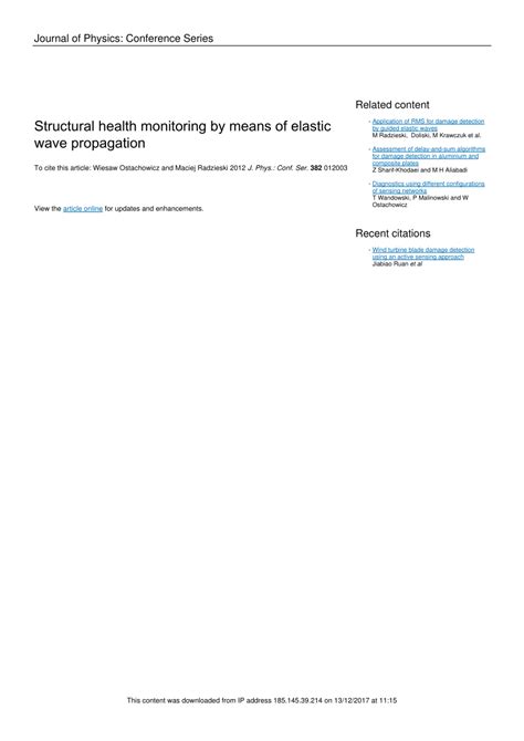 Pdf Structural Health Monitoring By Means Of Elastic Wave Propagation