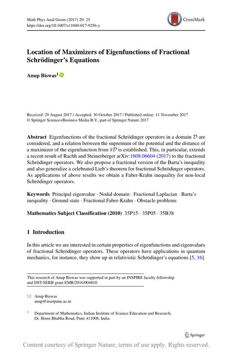 Location Of Maximizers Of Eigenfunctions Of Fractional Schr {o}dingers Equation Request Pdf