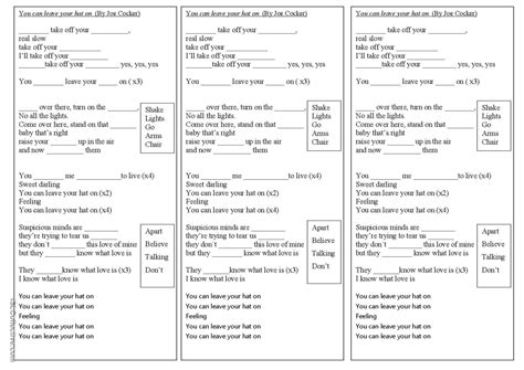 Song You Can Leave Your Hat On English Esl Worksheets Pdf And Doc