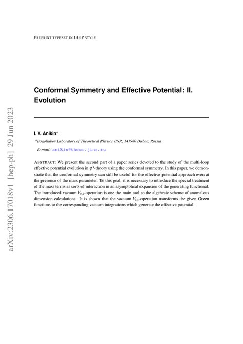 Pdf Conformal Symmetry And Effective Potential Ii Evolution