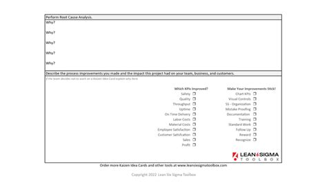 Kaizen Idea Cards Lean Six Sigma Toolbox