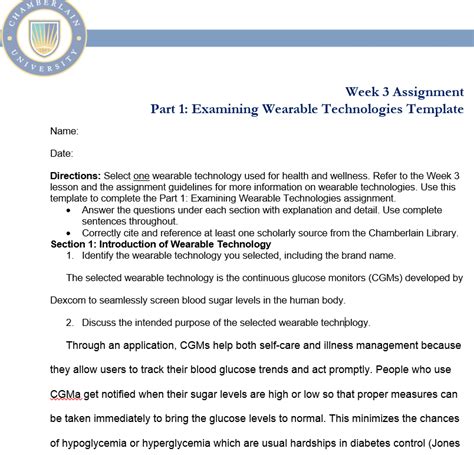 Nr361 Week 3 Assignment Part 1 Examining Wearable Technologies Nurse Iq