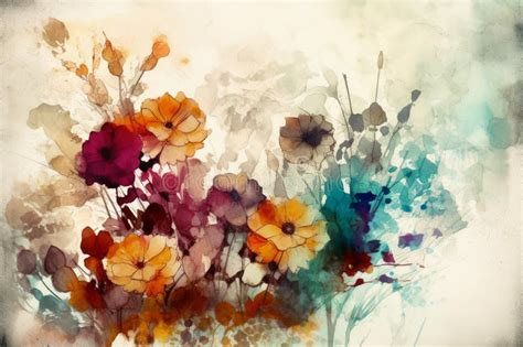 Abstract Artwork Of Flowers In Watercolor Style With A Paper Texture