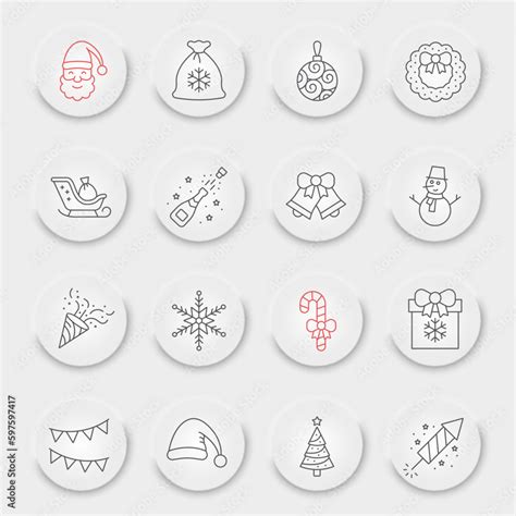 Christmas Line Icon Set Holiday Symbols Collection Vector Sketches