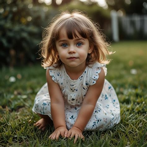 A Cute 4 Years Old Girl Playing In A Garden Backyards Alone Day Time