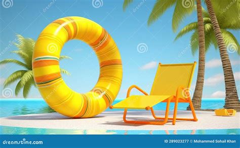 Lounge Yellow Chairs And Umbrella On The Beach Coconut Trees Travel