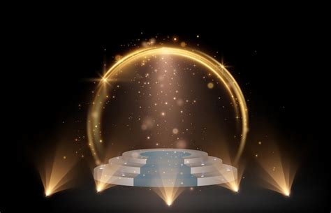 3d 장면 수상자 연단 플랫폼 배경에는 특수 조명 효과가 있는 네온 원이 있습니다 프리미엄 벡터