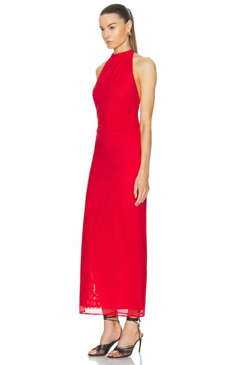 Sir Jacques Mesh Halter Midi Dress In Pomelo Fwrd