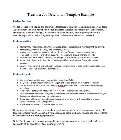 The Role And Responsibilities Of A Treasurer Job Description Requirements And Skills