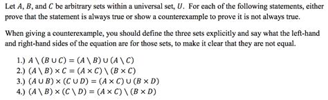 Solved Let A B And C Be Arbitrary Sets Within A Universal