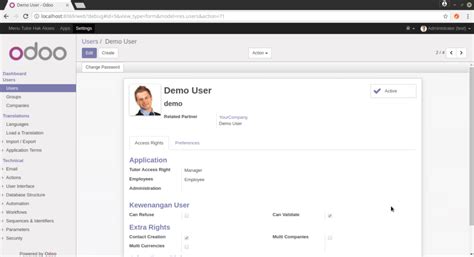 Pengaturan Odoo Grup User Cak Juice